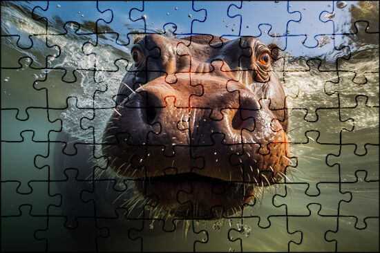 Splashing Hippo in The River Jigsaw Puzzle Online | Jspuzzles