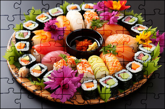 Sushi Platter With Floral Influence Jigsaw Puzzle Online
