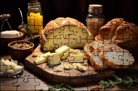 Rustic Bread and Cheese Composition Jigsaw Puzzle Online