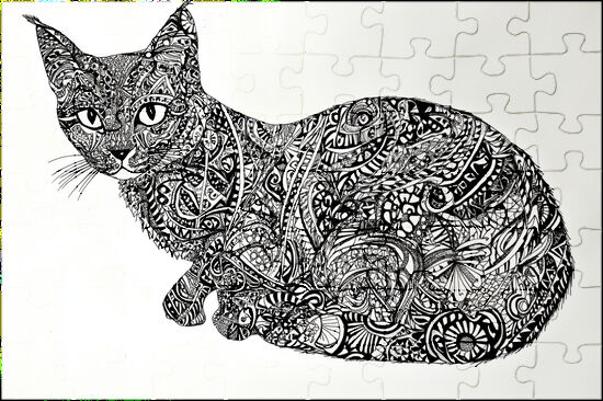 Zentangle Cat Ink Sketch - Jspuzzles Art Puzzle #1035982