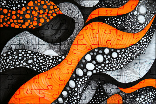 Zentangle Art in Black and Orange - Jspuzzles Art Puzzle