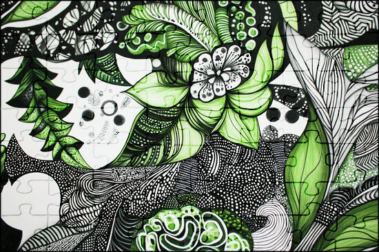 Zentangle Nature in Black and Green - Jspuzzles Art Puzzle